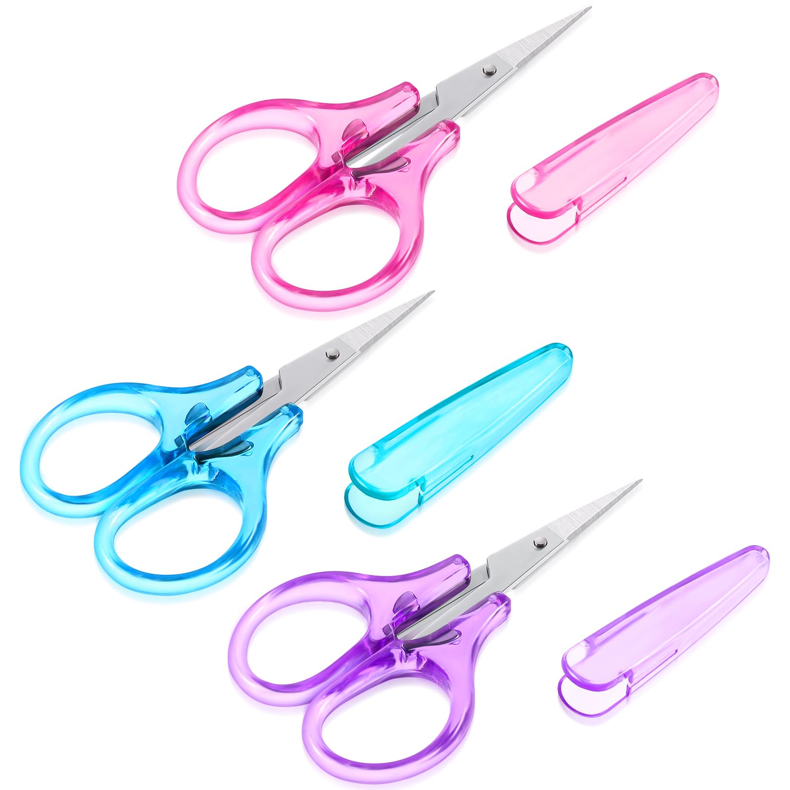 Andibro 3Pcs Small Craft Scissors, Mini All Purpose Scissors with Cover Stainless Steel 3In Tiny Travel Scissors Portable Straight Fine Tips Scissors Set Paper Cutting Scrapbooking Sewing