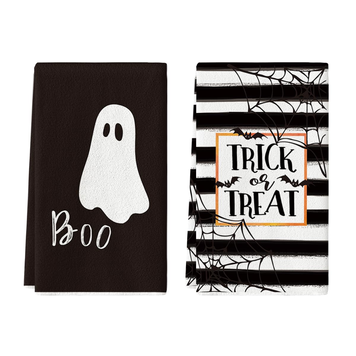 Artoid Mode Black Stripes Ghost Boo Halloween Kitchen Towels Dish Towels, 18x26 Inch Trick Or Treat Decoration Hand Towels Set of 2