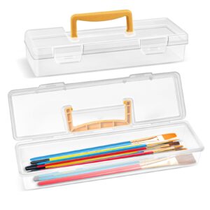 vowcarol 2 pack paint brush case portable, long paint brush storage box, paint brushes holder