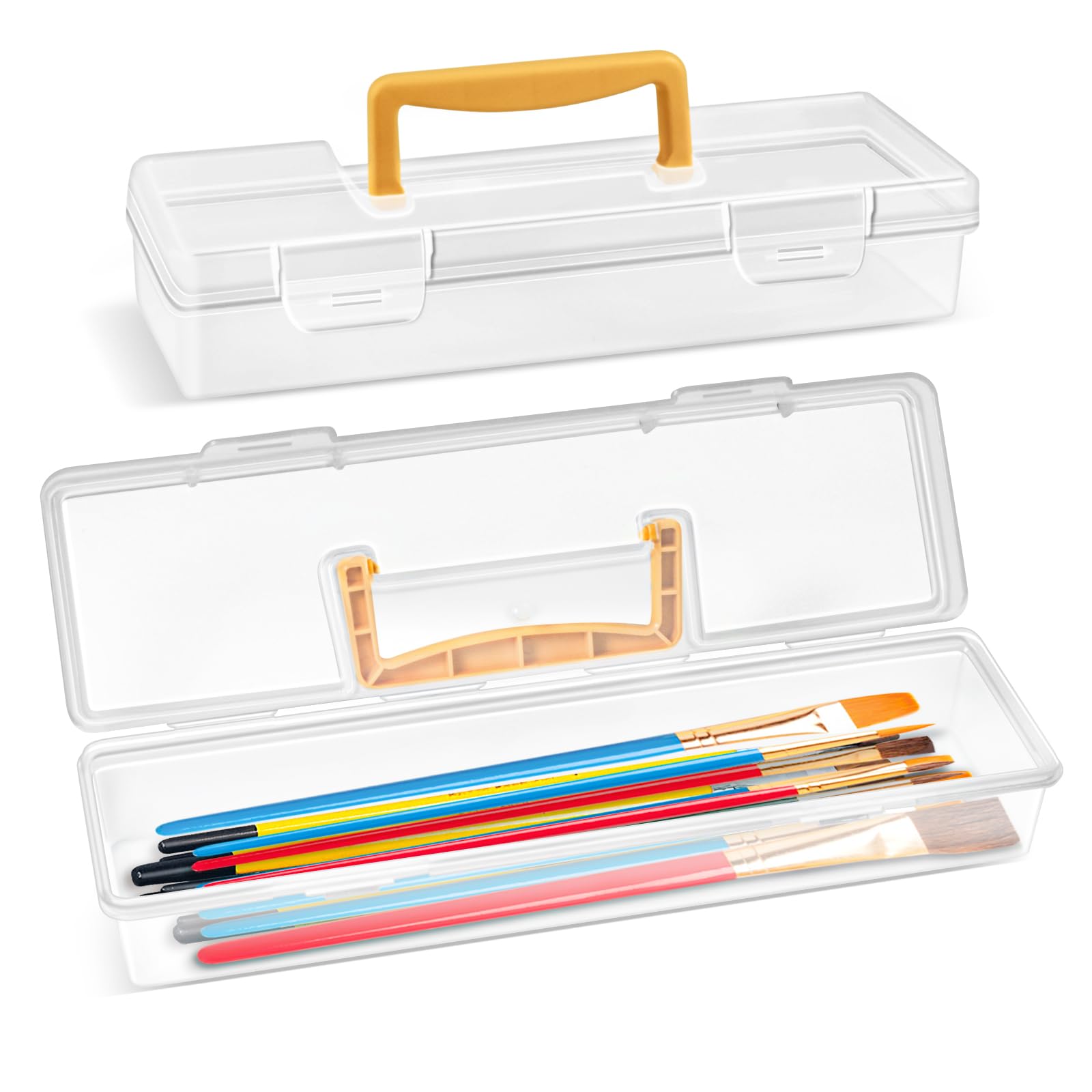 Vowcarol 2 Pack Paint Brush Case Portable, Long Paint Brush Storage Box, Paint Brushes Holder