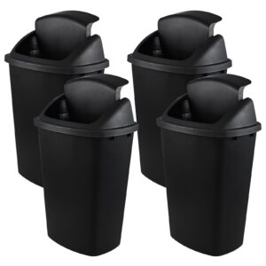 farmoon 4 pack 13 gallon swing top lid garbage cans, black plastic large trash bins