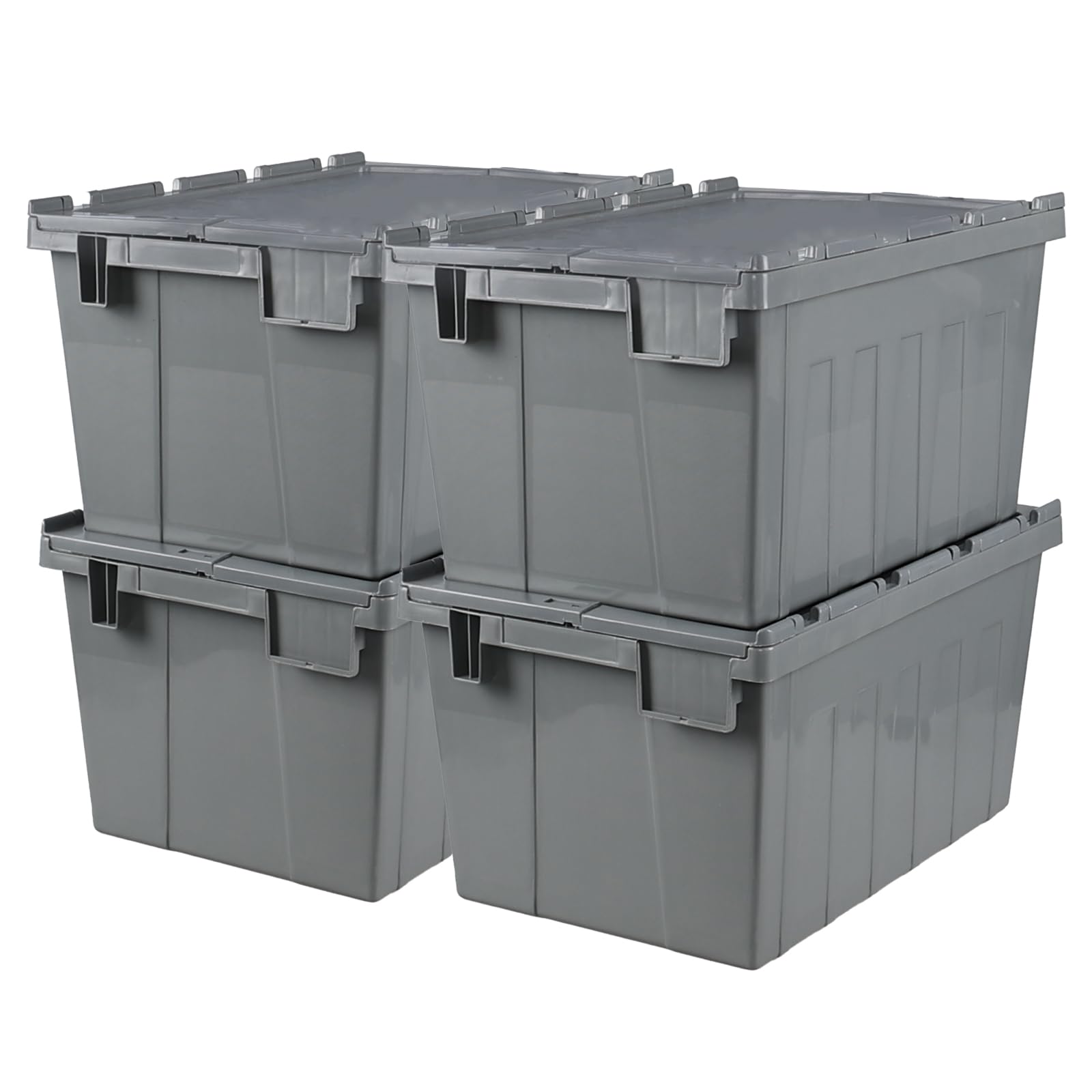 Sosody 4 Packs 15 Gallon Heavy Duty Plastic Stackable Storage Bin Tote, Gray Plastic Distribution Container With Hinged Lid