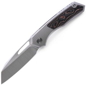 miguron knives m keryx ii front flipper folding knife 3.18" hand ground rubbed satin m390 blade sandblasting titanium with bronze carbon fiber inlay handle pocket knife mgr-605cbnii