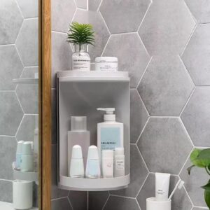 Rotating Corner Shelf Locker, 1-3Layers Triangle Storage Organizer, Cosmetic Cabinet Rack for Bathroom and Kitchen (White,L)