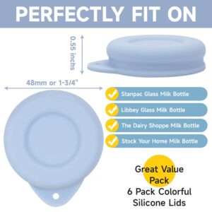 Purekra 6 Pack Silicone Glass Bottle Replacement Caps, 48mm Diameter Bottle Lids Fit Stanpac & Libbey & Stock Your Home & The Dairy Shoppe Milk Glass Bottles. Reusable and Airtight Bottle Caps