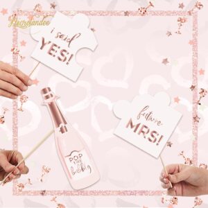 NICROLANDEE Wedding Photo Props Kit, 12 PCS Rose Gold Engagement Photo Props Accessories with Bamboo Sticks for Bride to Be Night Party, Fall Bridal Shower Wedding Favour Party Decorations