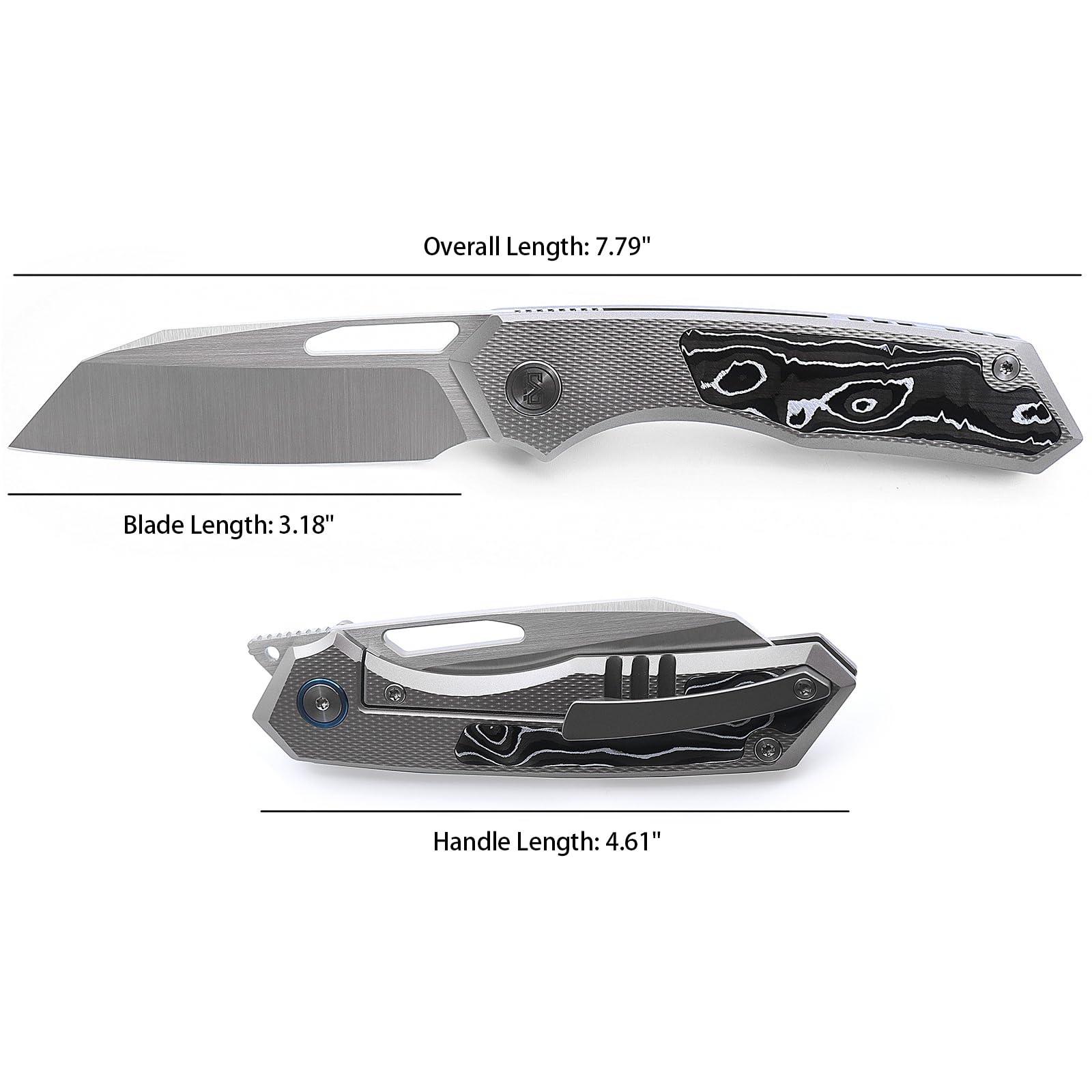 Miguron Knives M Keryx II Front Flipper Folding Knife 3.18" Hand Ground Rubbed Satin M390 Blade Titanium With Silver Carbon Fiber Inlay Handle Pocket Knife MGR-605CSRII