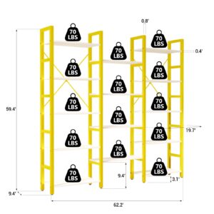 Breezestival 5 Shelf Bookcase, Corner Bookshelf Industrial Bookshelves, Wide Book Shelf with Metal Frame Open Storage Corner Cabinet for Living Room Home Office, Display Storage Rack, Golden