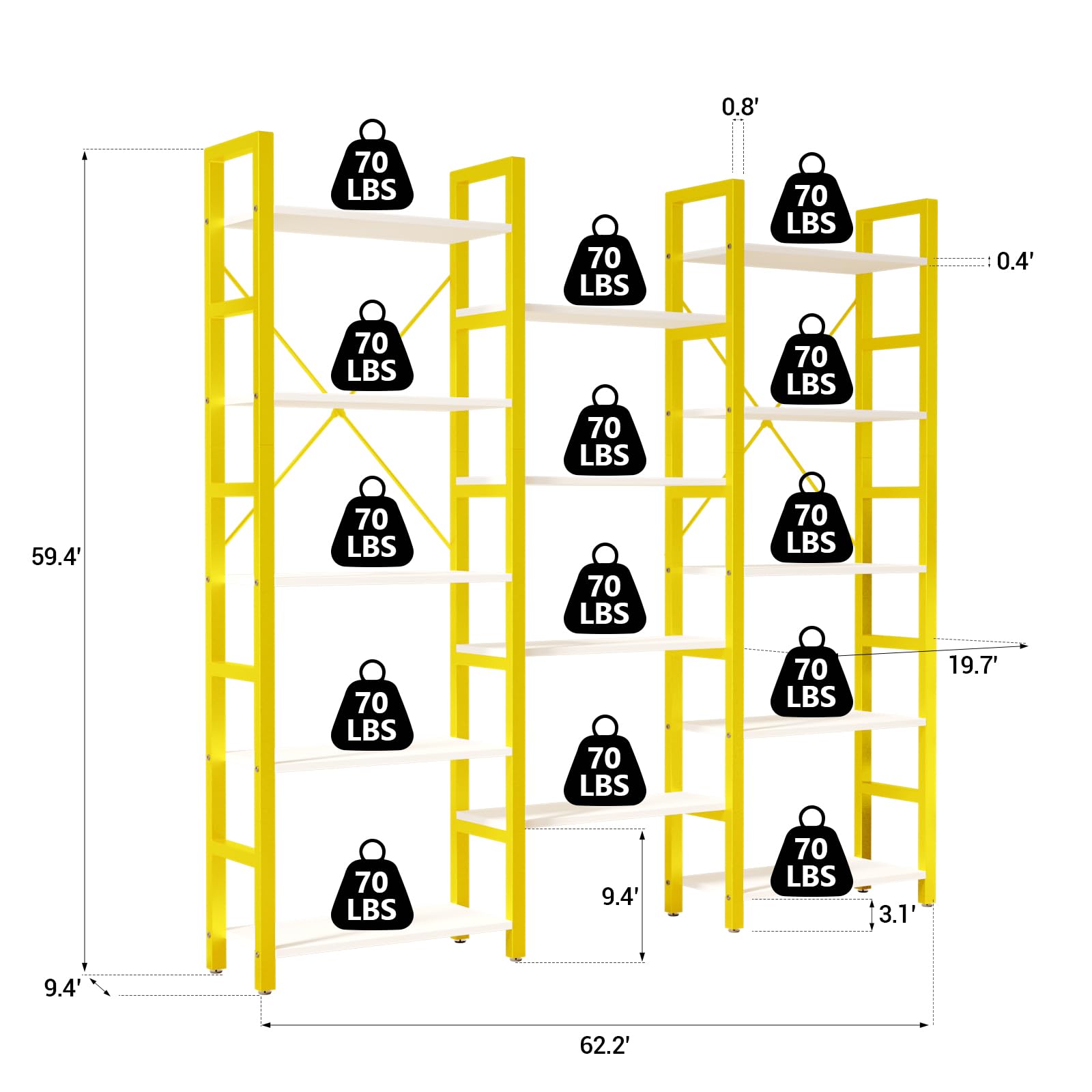 Breezestival 5 Shelf Bookcase, Corner Bookshelf Industrial Bookshelves, Wide Book Shelf with Metal Frame Open Storage Corner Cabinet for Living Room Home Office, Display Storage Rack, Golden