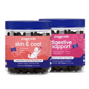 pupgrade 2-pack skin & coat and digestive chews for dogs - coat care & allergy defense supplement with natural fish oils - prebiotic and probiotic supplement with enzyme blend - 120 chews