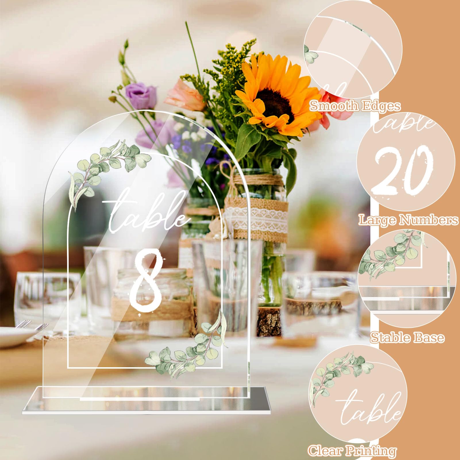 ZCPTZ Acrylic Wedding Table Number 1-20 with Stand,5" x 7" Clear Arch Acrylic Table Numbers Sign and Holder Sign Place Cards Perfect for Wedding Centerpiece, Party, Anniversary, Event