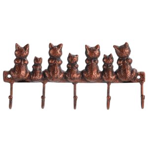 wempolu cast iron cat family key hooks for wall, 5 hooks decorative key rack holder