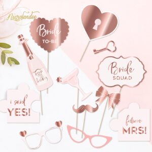 NICROLANDEE Wedding Photo Props Kit, 12 PCS Rose Gold Engagement Photo Props Accessories with Bamboo Sticks for Bride to Be Night Party, Fall Bridal Shower Wedding Favour Party Decorations