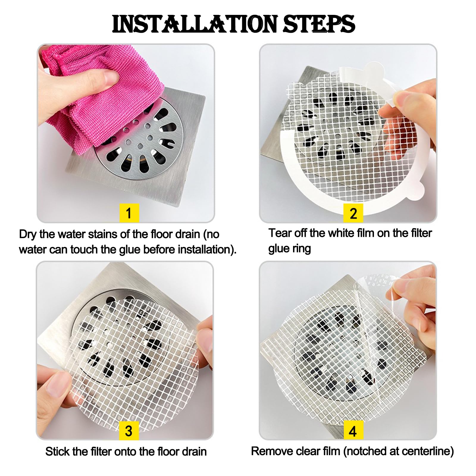 43Pack Disposable Shower Drain Hair Catcher Waterproof Mesh Stickers,Kitchen Sink Drain Strainer,Bathtub Hair Catcher for Drain,Sink Stopper,Bathtub Accessories,Bathroom Necessities (4.33"/11CM)