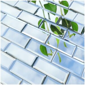 xihacty 64 pcs peel and stick beveled mirror glass tile.2.5x1 inch mirror backsplash tiles. cute mirror strip tile for kitchen, bathroom wall. 64 pcs