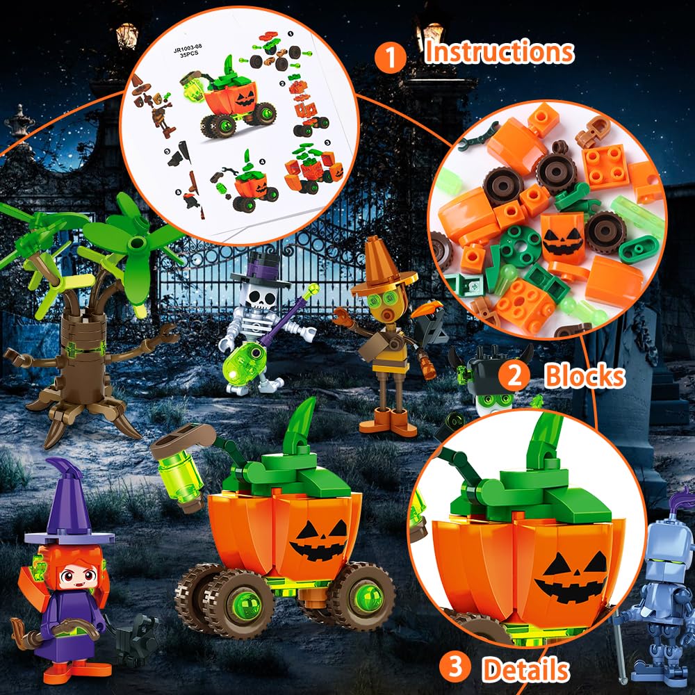 DIYDEC Halloween Building Blocks 12 Style Mini Figures Particles Building Brick Toys for Party Favor Stacking Blocks for Kids Adults Goody Bag Fillers Classroom Prizes Supplies