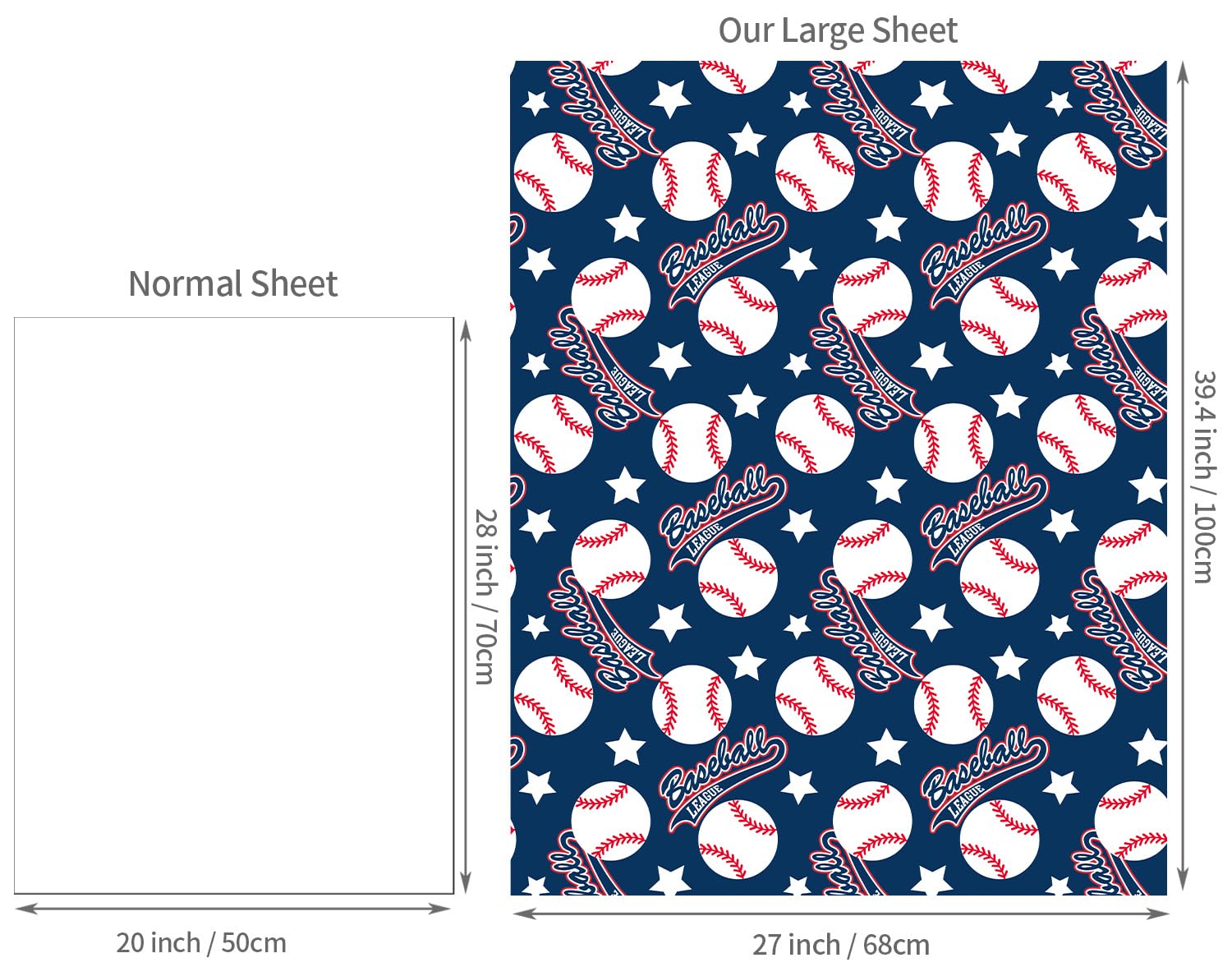 CAMKUZON Reversible Baseball Wrapping Paper for Birthday Celebration Party - 3 Large Sheets Cartoon Baseball Sports Themed Gift Wrap Paper - 27 Inch X 39.4 Inch Per Sheet