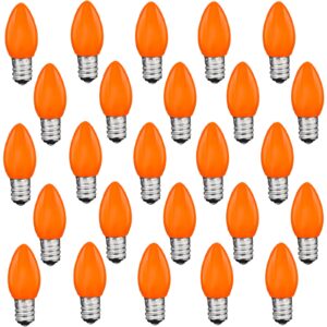 25 pack c7 led halloween lights replacement bulbs,ceramic orange night light bulbs 0.6watt plastic shatterproof led bulb e12 led replacement bulbs for outdoor halloween string lights,candle lights