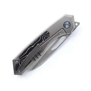 Miguron Knives M Keryx II Front Flipper Folding Knife 3.18" Hand Ground Rubbed Satin M390 Blade Titanium With Silver Carbon Fiber Inlay Handle Pocket Knife MGR-605CSRII