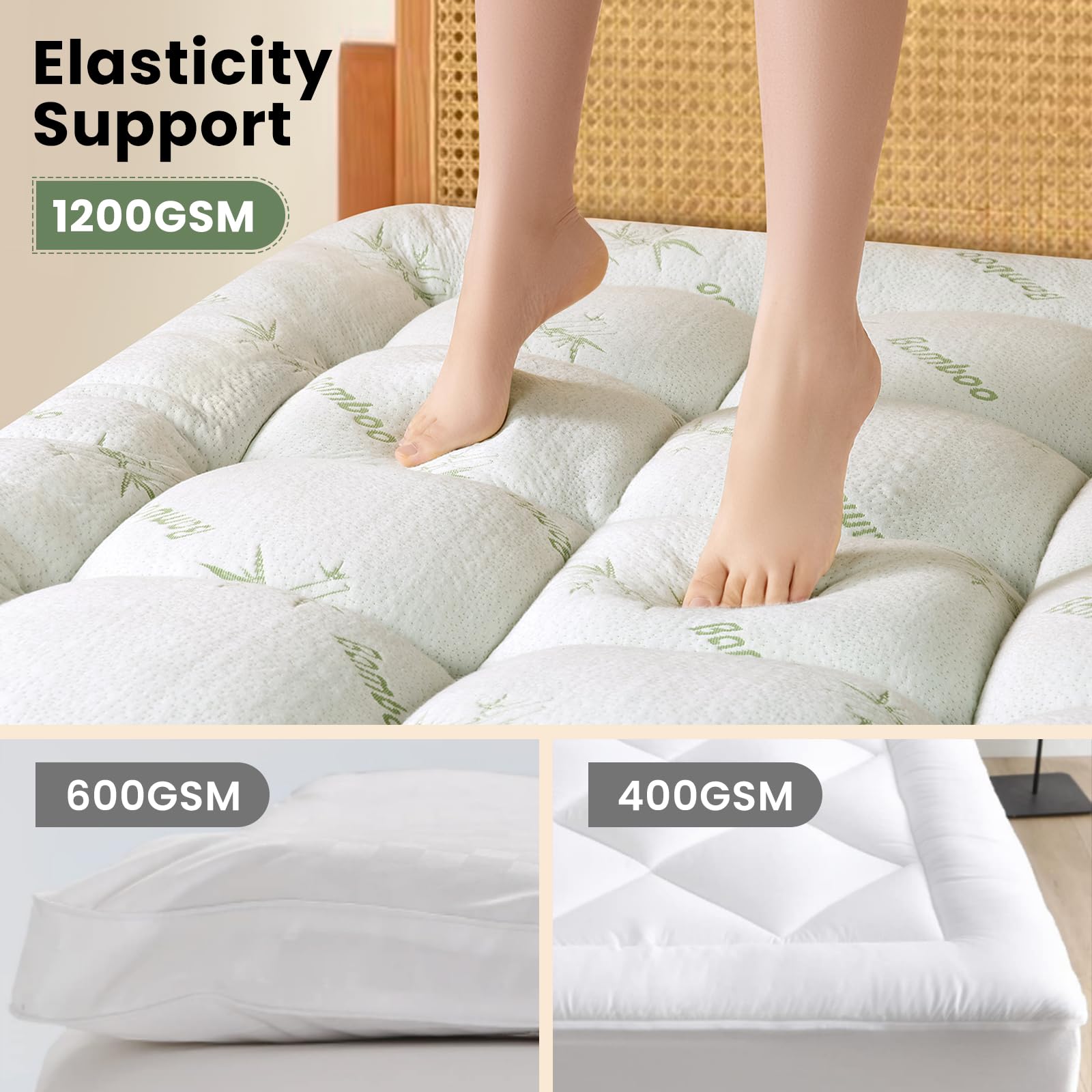 Baauye Bambu_Viscose Mattress Topper Twin XL(Twin XL,39"x80")