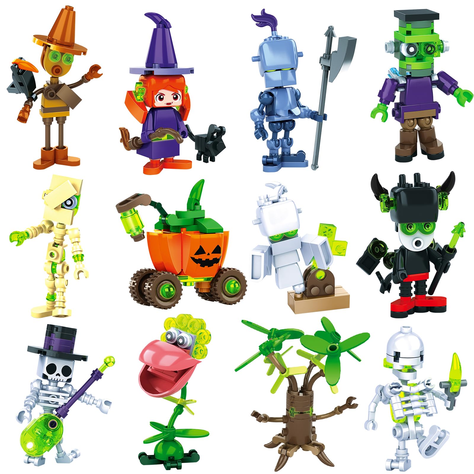 DIYDEC Halloween Building Blocks 12 Style Mini Figures Particles Building Brick Toys for Party Favor Stacking Blocks for Kids Adults Goody Bag Fillers Classroom Prizes Supplies