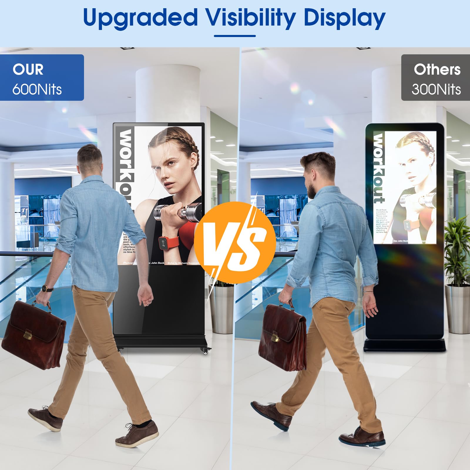 antfraer 55INCH Digital Signage Floor-Standing 4K Digital Signage Kiosk, Touch Screen Totem for Indoor LCD Advertising Display, Android 11.0 OS with WiFi & UHD Inputs Digital Signage Displays