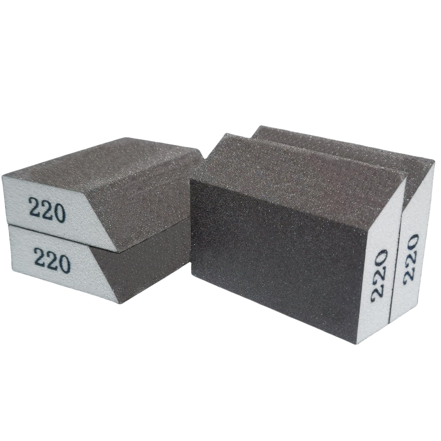 4 Pack 220 Grit Single Angle Sponge Sanding Block, Washable and Reusable Sanderpaper Hand Sanding Sponge for Wood Drywall Metal Home Sanding