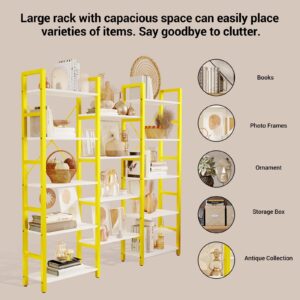 Breezestival 5 Shelf Bookcase, Corner Bookshelf Industrial Bookshelves, Wide Book Shelf with Metal Frame Open Storage Corner Cabinet for Living Room Home Office, Display Storage Rack, Golden