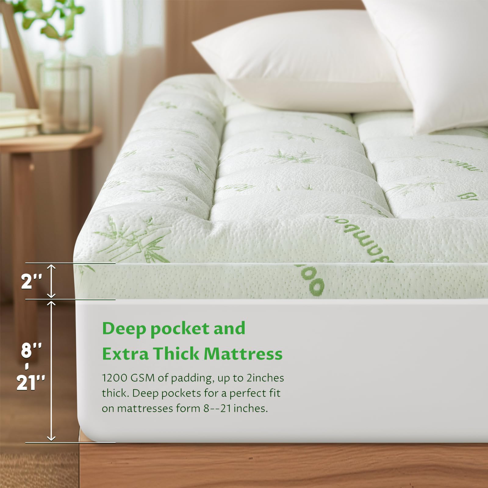 Baauye Bambu_Viscose Mattress Topper Twin XL(Twin XL,39"x80")