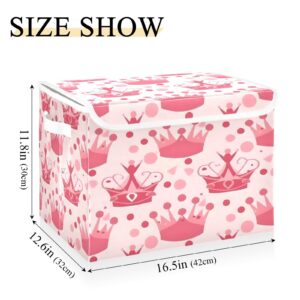 DALAWU Containers Baskets with Lids Crown Pink Background Fabric Foldable Storage Bins Organizer with Lid Collapsible Storage Boxes for Home Bedroom Closet Office