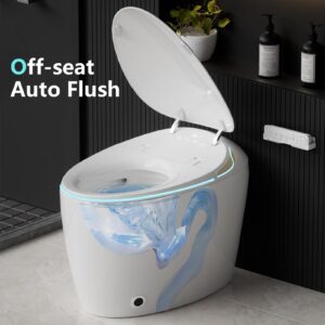 Washranp Smart Toilet,Smart Bidet Toilet One Piece Bidet Toilet for Bathrooms Toilet with Warm Water Sprayer & Dryer,Foot Sensor Operation, Heated Bidet Seat, Auto Smart Toilet with LCD Display White