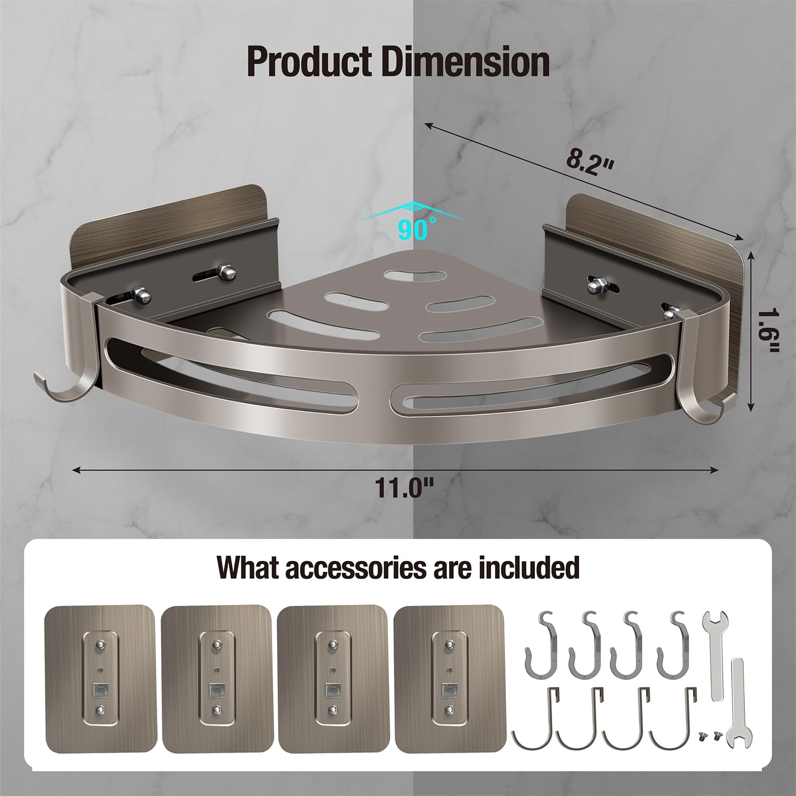 Boltra Shower Corner Shelves Caddy 2Pcs Shower Caddy Shelf Wall Mounted Bathroom Organizer Rack, No Drilling, Aluminium Storage Organizer for Bathroom, Kitchen