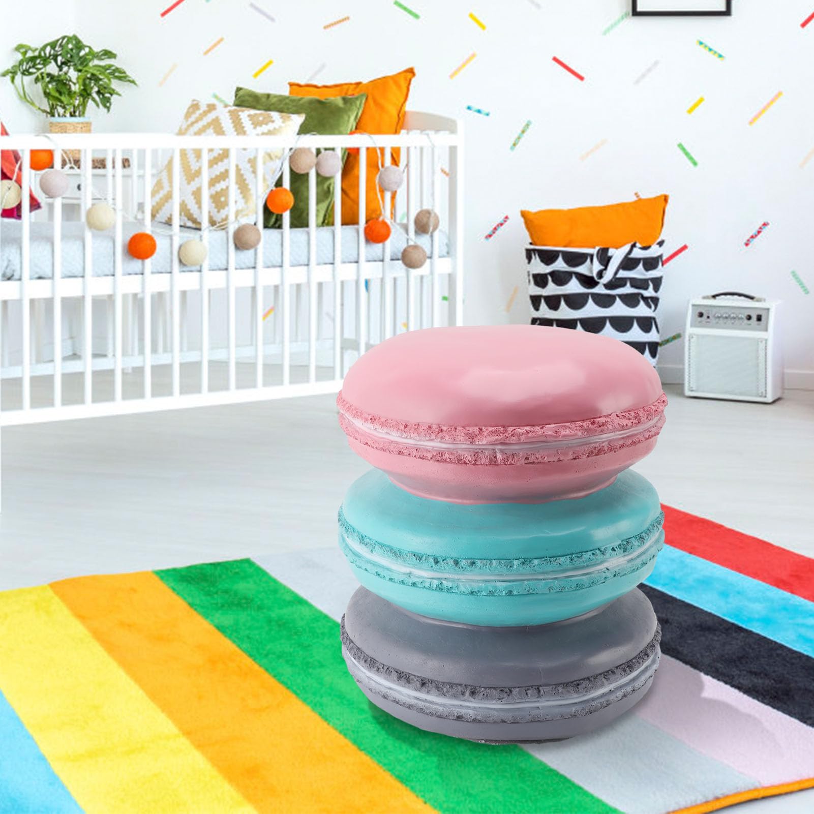 NOENNULL Shoe Change Cute Stool Fun Food Stool for Kids Foot Rest Stool for Living Room Bedroom Macaron Biscuits Shaped