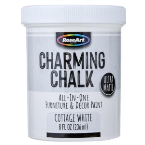 charming chalk all-in-one furniture & décor paint - 8oz cottage white, ultra matte chalk finish paint, ideal for all techniques including distressing, no prep needed, made in usa