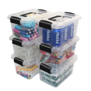 weimeet 6 packs plastic storage bins with lids and handle, 7 quart storage organizer bins with black buckle lids stackable storage container clear plastic latching box for storage organizing