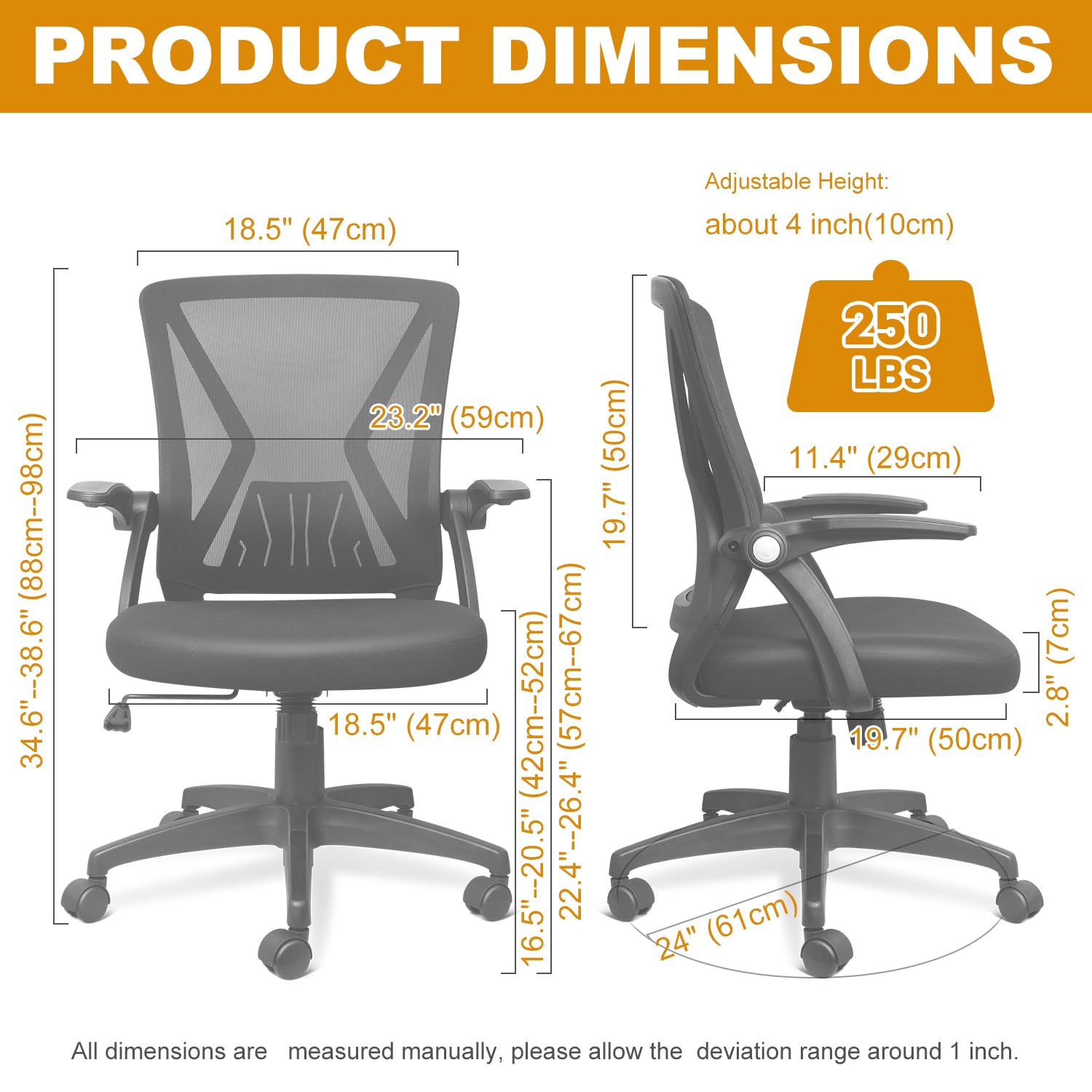 TTD TIANTIANDA Mesh Ergonomic Home Office Computer Desk Chair with Flip Up Armrests and Lumbar Support for Adult