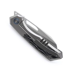 Miguron Knives M Keryx II Front Flipper Folding Knife 3.18" Hand Ground Rubbed Satin M390 Blade Titanium With Silver Carbon Fiber Inlay Handle Pocket Knife MGR-605CSRII