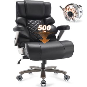 vuzi 500lbs big and tall office chair-large computer chair with adjustable lumbar support 3d flip arms plus size wheels, high back executive desk chair, heavy duty metal base, thick padded wide seat