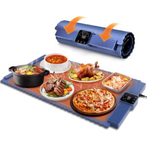 food warming mat – roll up food warmer with fast & even heating, premium-grade silicon material, 5 temperature settings, auto shut-off - versatile food warmers for parties, buffets, and home use