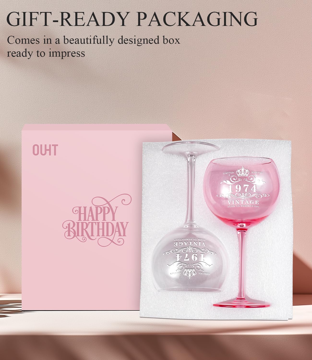 OUHT 50th Birthday Gifts for Her-50th Birthday Wine Glasses Gift Set,Cool Wine Gifts for 50 Years Old Bday Gifts Idea for Women, Friends, Daughter, Sister, Mom