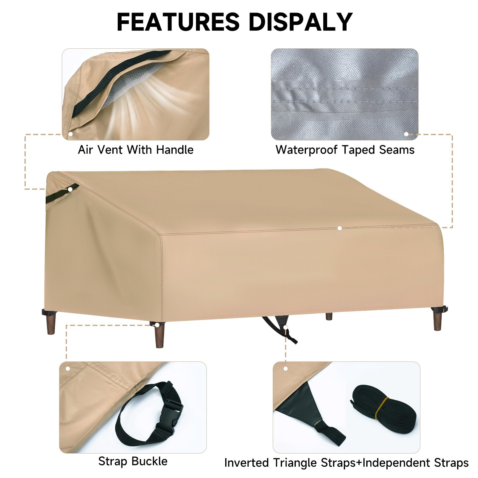 NEVERLAND Outdoor Couch Cover Waterproof, 420D Patio Outdoor Sofa Loveseat Furniture Cover with Air Vent and Handles Fits up to 79"W×38"D×35"H Golden