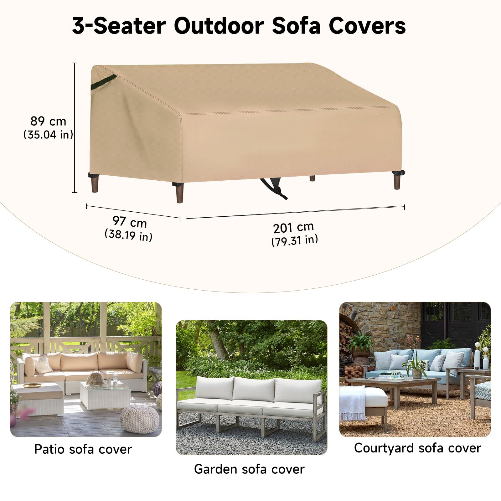 NEVERLAND Outdoor Couch Cover Waterproof, 420D Patio Outdoor Sofa Loveseat Furniture Cover with Air Vent and Handles Fits up to 79"W×38"D×35"H Golden