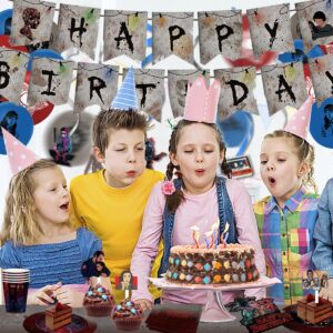 CAILESS Stanger Birthday Party Supplies 169Pcs Included Banner Cake Toppers 12'' Balloon Swirls Stickers and Tableware Serves 16 Guests for Stranger Party Birthday Decorations