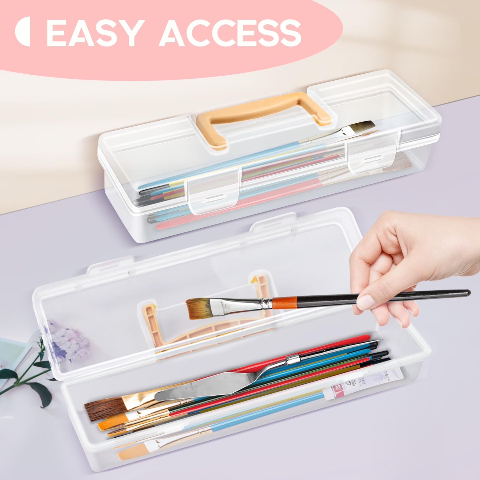 Vowcarol 2 Pack Paint Brush Case Portable, Long Paint Brush Storage Box, Paint Brushes Holder