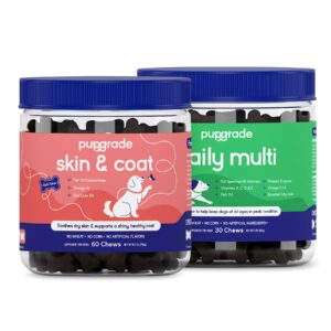 pupgrade 2-pack skin & coat and daily multivitamin for dogs - coat care & allergy defense supplement with natural fish oils - all-in-one supplement - 90 chews