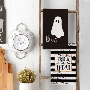 Artoid Mode Black Stripes Ghost Boo Halloween Kitchen Towels Dish Towels, 18x26 Inch Trick Or Treat Decoration Hand Towels Set of 2