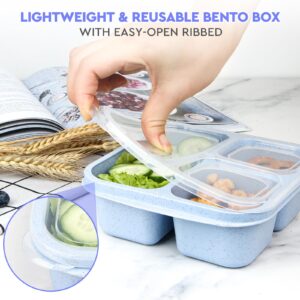 Globright Snack Box Containers 4 Pack, 3 Compartments Bento Box for Kids, Lightweight Adults Lunch Containers, Meal Prep Containers Reusable BPA Free (wheat)