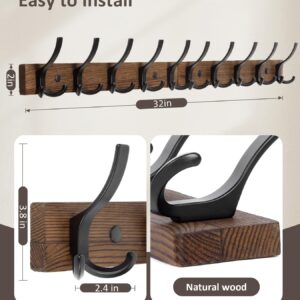 Optish Coat Rack Wall Mount for Entryway, Coat Hanger Wall Mount with 5 Black Tri-Hooks, Wooden Wall Coat Rack with Hooks for Coats, Hats, Towels, Umbrellas,2 Pack