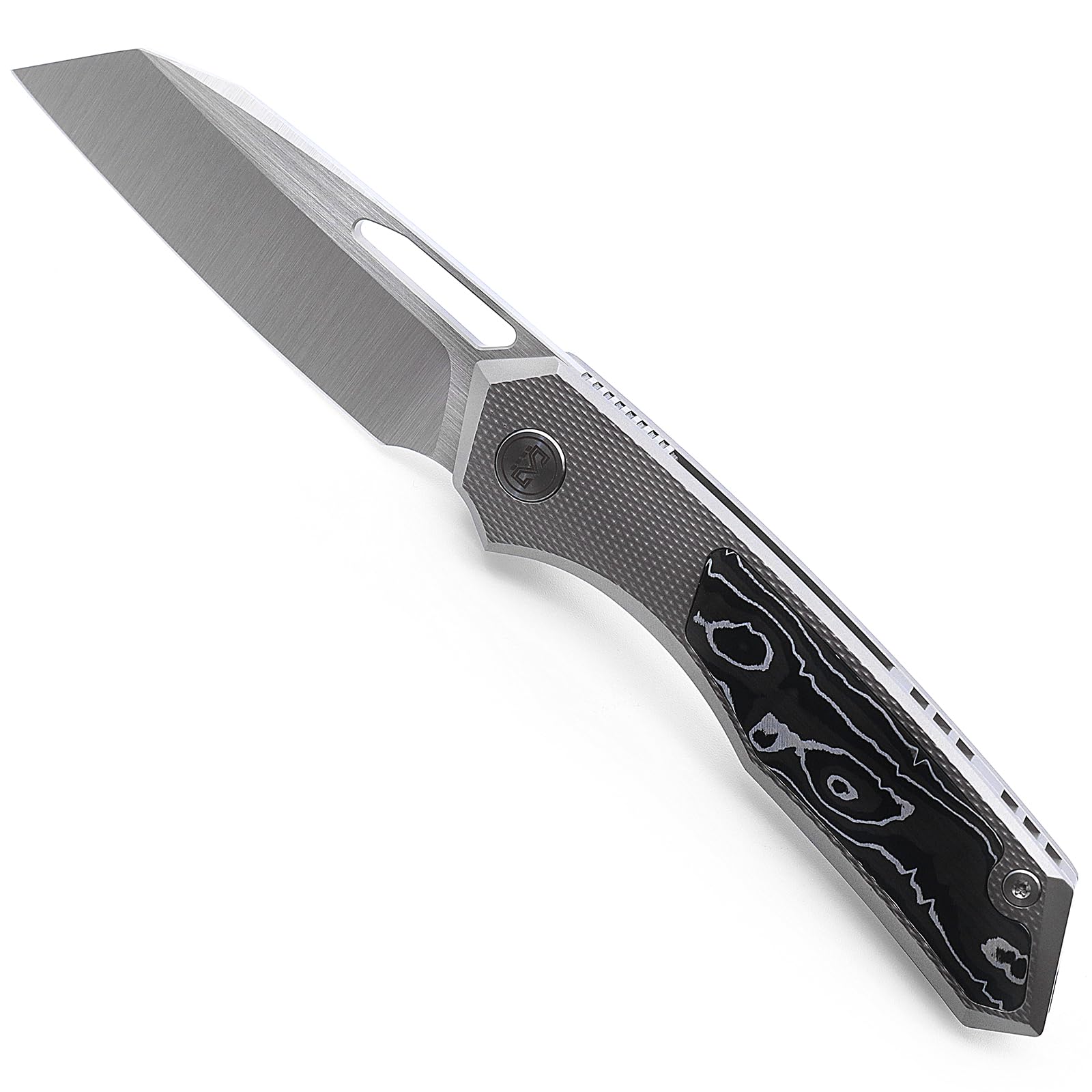 Miguron Knives M Keryx II Front Flipper Folding Knife 3.18" Hand Ground Rubbed Satin M390 Blade Titanium With Silver Carbon Fiber Inlay Handle Pocket Knife MGR-605CSRII