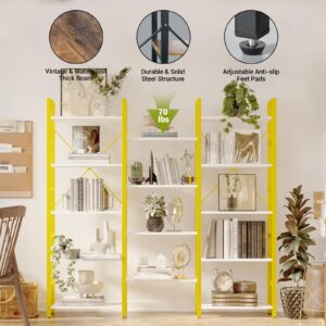 Breezestival 5 Shelf Bookcase, Corner Bookshelf Industrial Bookshelves, Wide Book Shelf with Metal Frame Open Storage Corner Cabinet for Living Room Home Office, Display Storage Rack, Golden